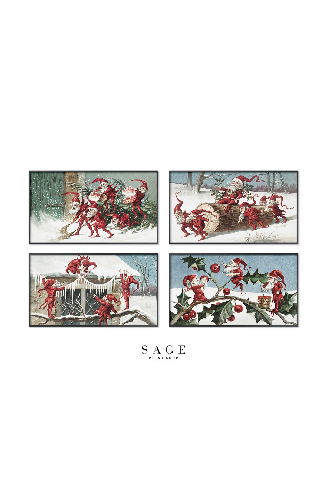 Frame TV Art Christmas | Santa's Elves Set of 4 Prints | Digital ...