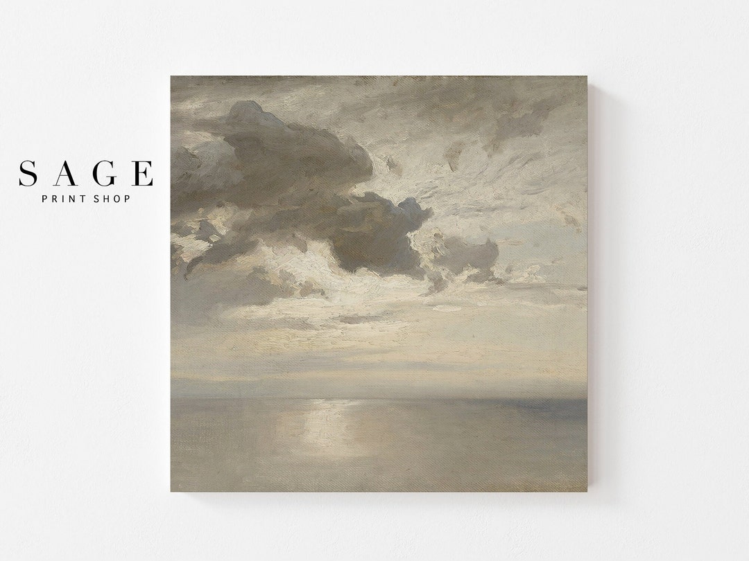 Cloud Print | Vintage Neutral Clouds Oil Painting | Bedroom Wall Art ...
