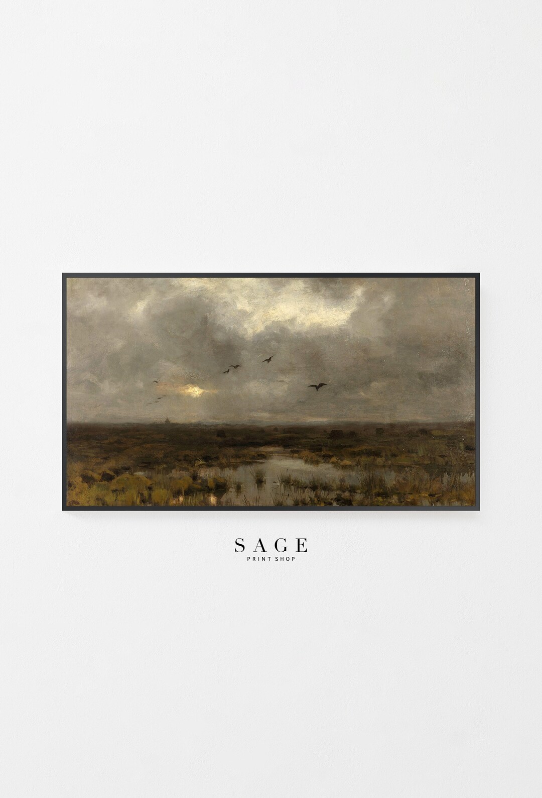 Halloween Landscape for Frame TV, Spooky Moody Marsh With Birds Vintage ...