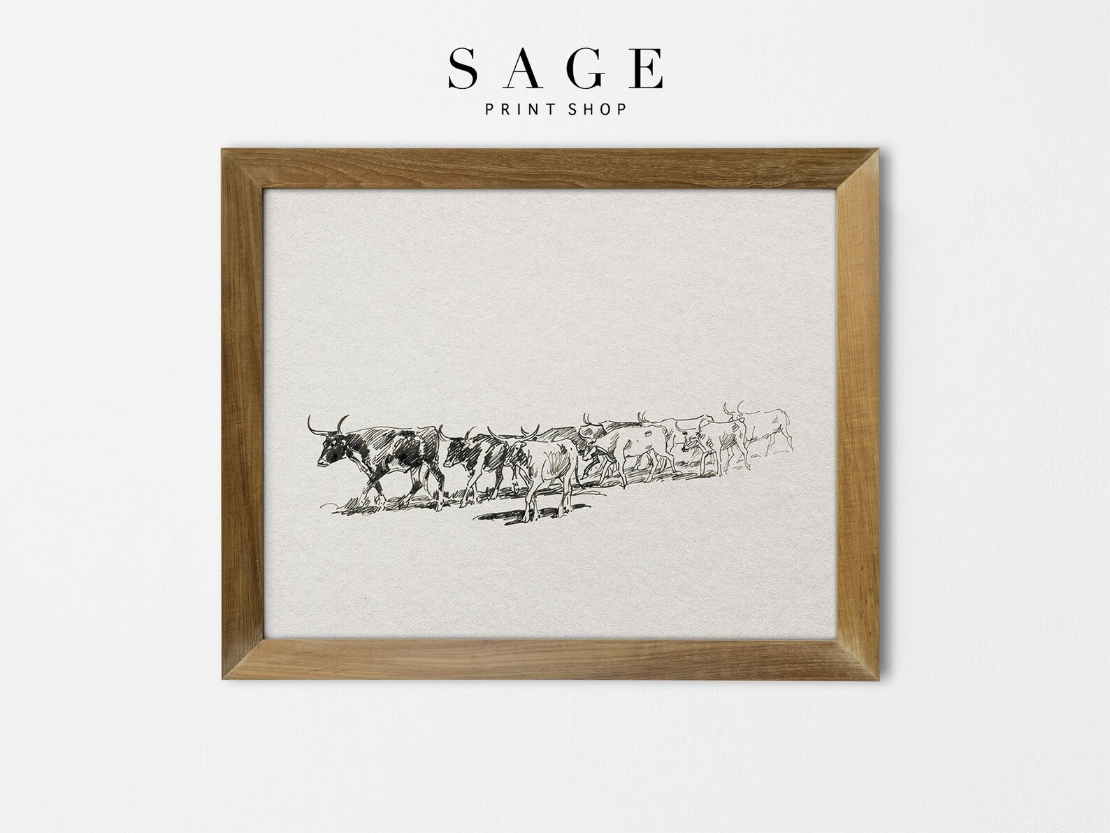 Longhorns Vintage Drawing Herd of Cattle Sketch PRINTABLE - Etsy