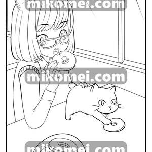 Cat Café - Kawaii Anime Coloring Book for Children and Adults : 30-page ...