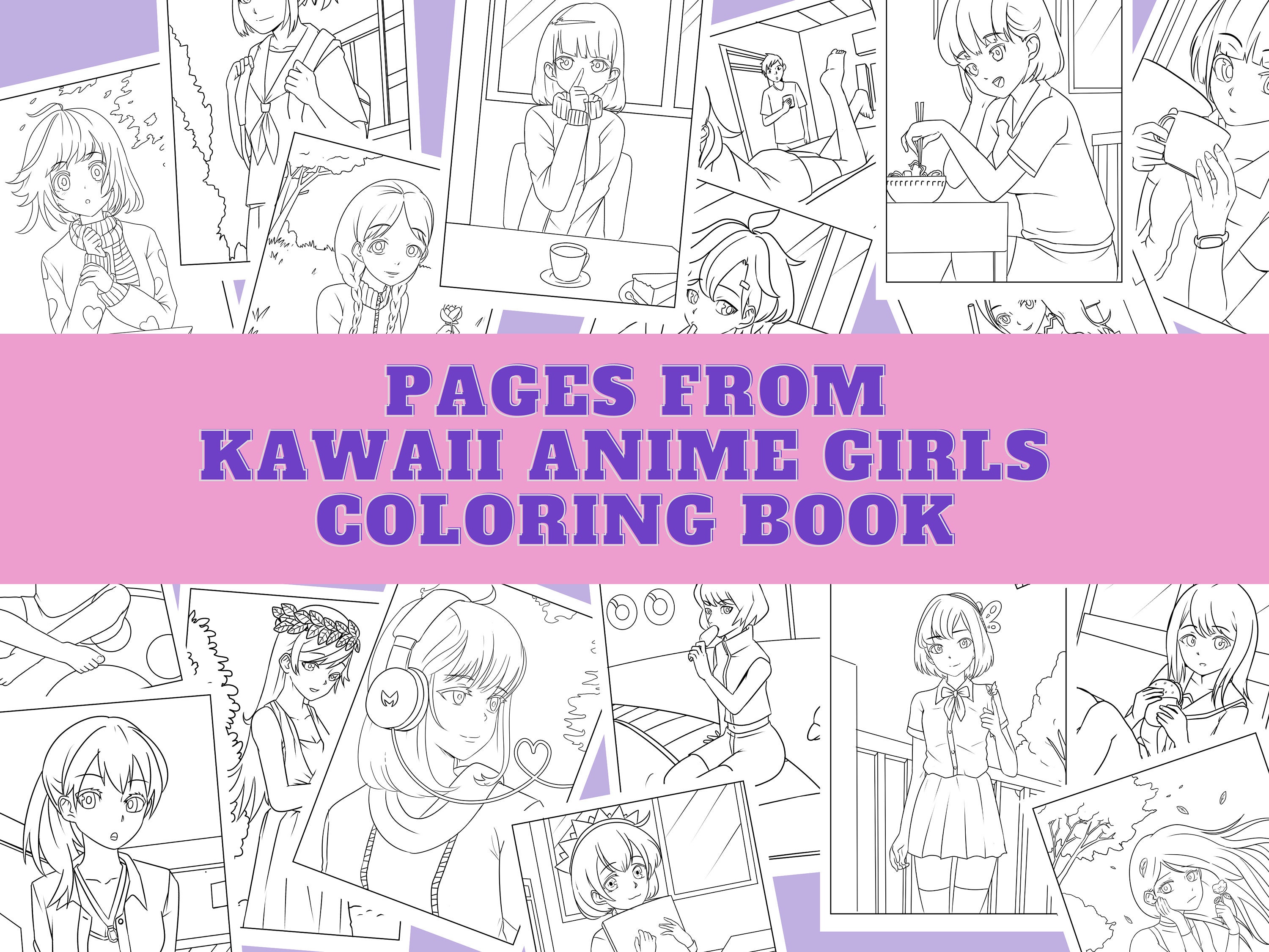 Kawaii Anime Girls Coloring Book for Children and Adults : 30-page PDF ...