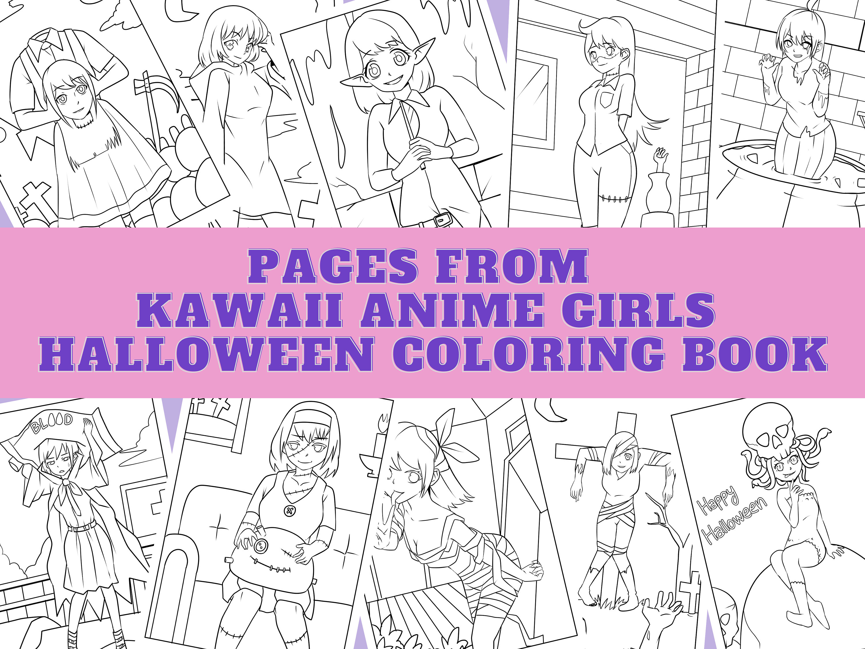 Kawaii Anime Girls Halloween Coloring Book: 30-page - Etsy