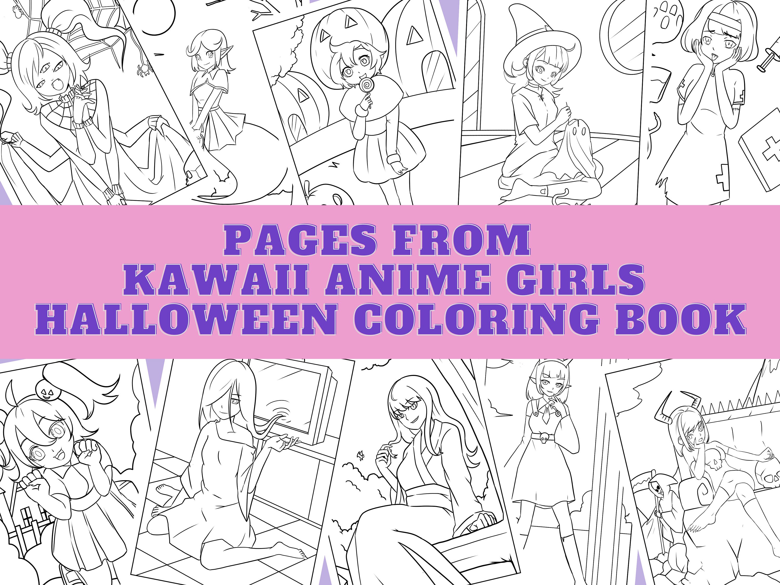 Kawaii Anime Girls Halloween Coloring Book: 30-page - Etsy