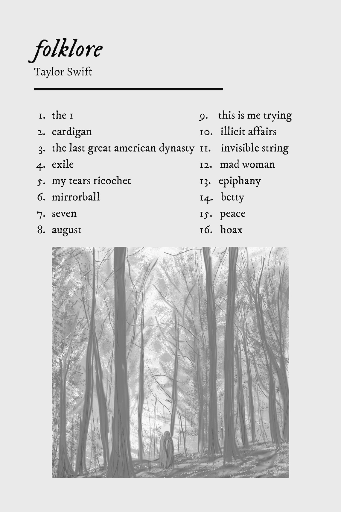 Folklore Tracklist Printable Taylor Swift | Etsy