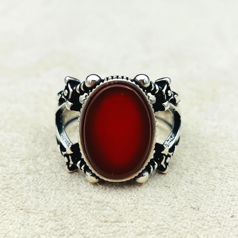 Red Agate Oval Stone Handmade Silver Ring Men and Women 925K - Etsy