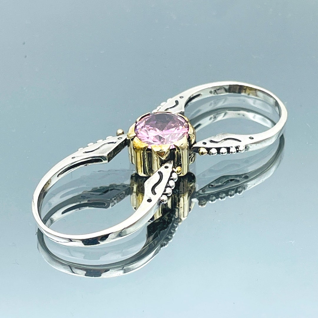 Flower Model Two in a One Stone Ring Women, Pink Quartz Citrine Stone ...