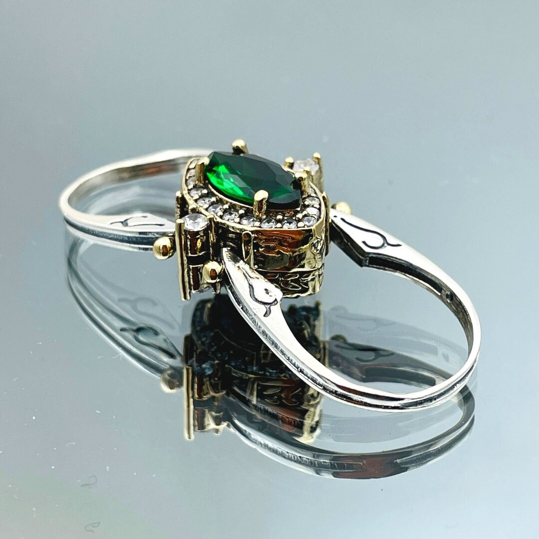 Two in a One Ring, Reversible Ring, Ottoman Style Marquise Cut Green ...