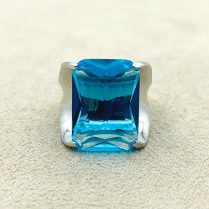 Blue Aquamarine Stone Ring Women, Big Stone Baguette Ring Ladies ...