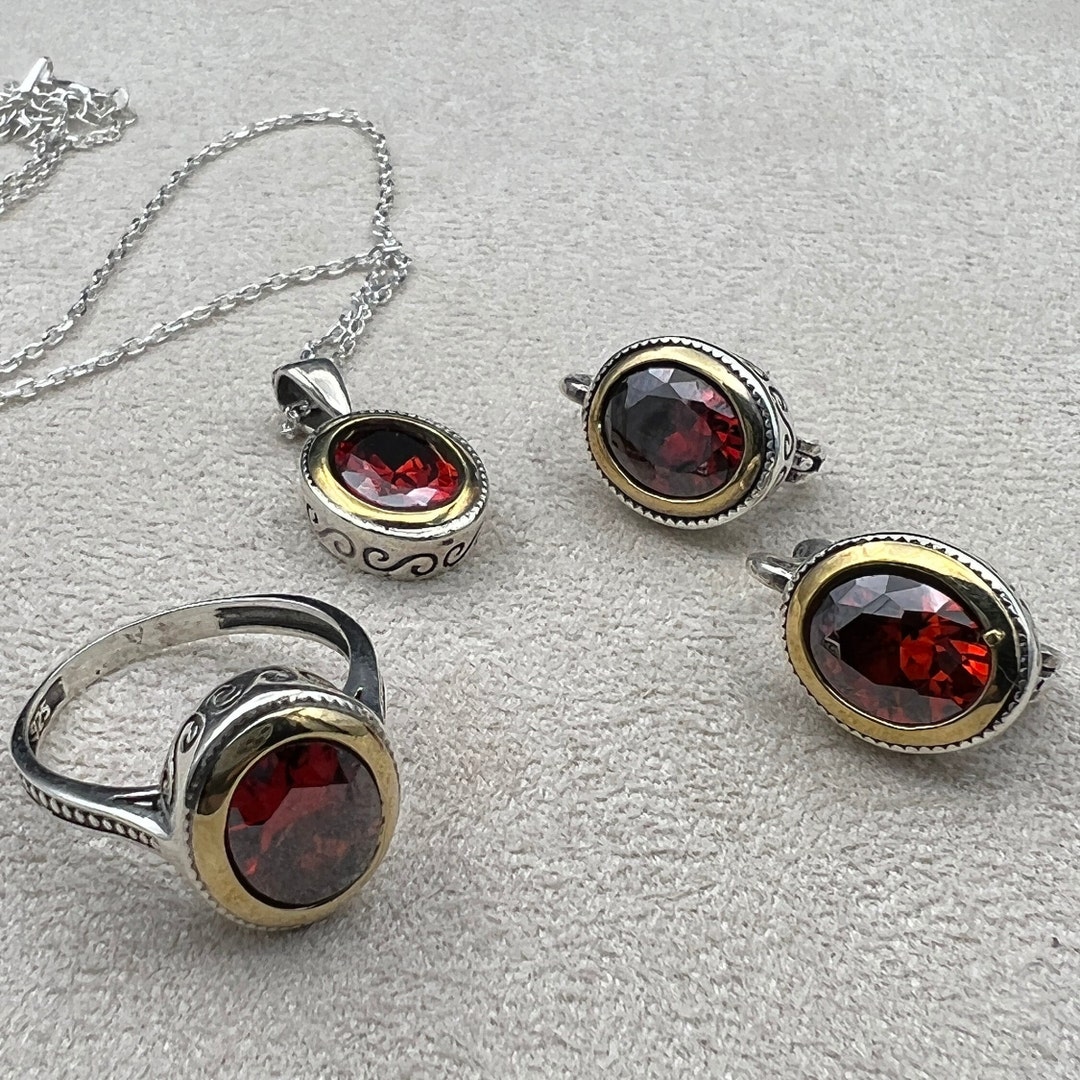 Women's Handmade Silver Jewelry Set, Ruby Set, Authentic Set, Ruby Ring ...