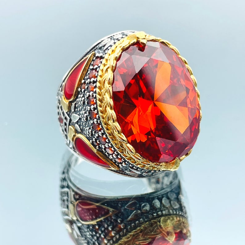 Ottoman Style Ruby Ring for Men: Handmade 925 Sterling Silver - Etsy