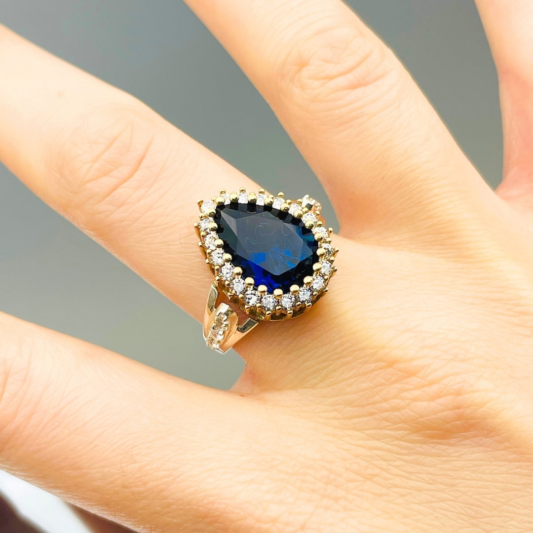 925 Sterling Silver Blue Sapphire Ring, Women Authentic Design Ring ...