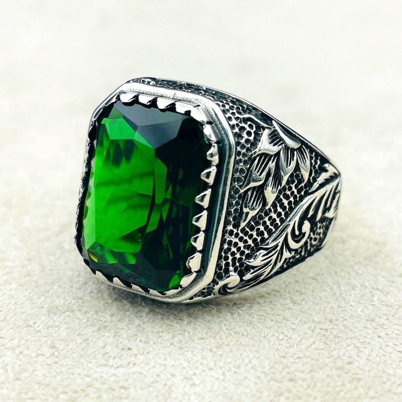 Emerald Ring Men Green Emerald Square Gemstone Handmade - Etsy