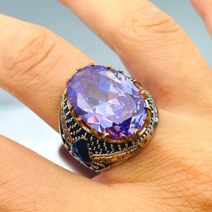 Amethyst Ring Men, Ottoman Style Ring, Turkish Handmade Ring, Oval Cut ...