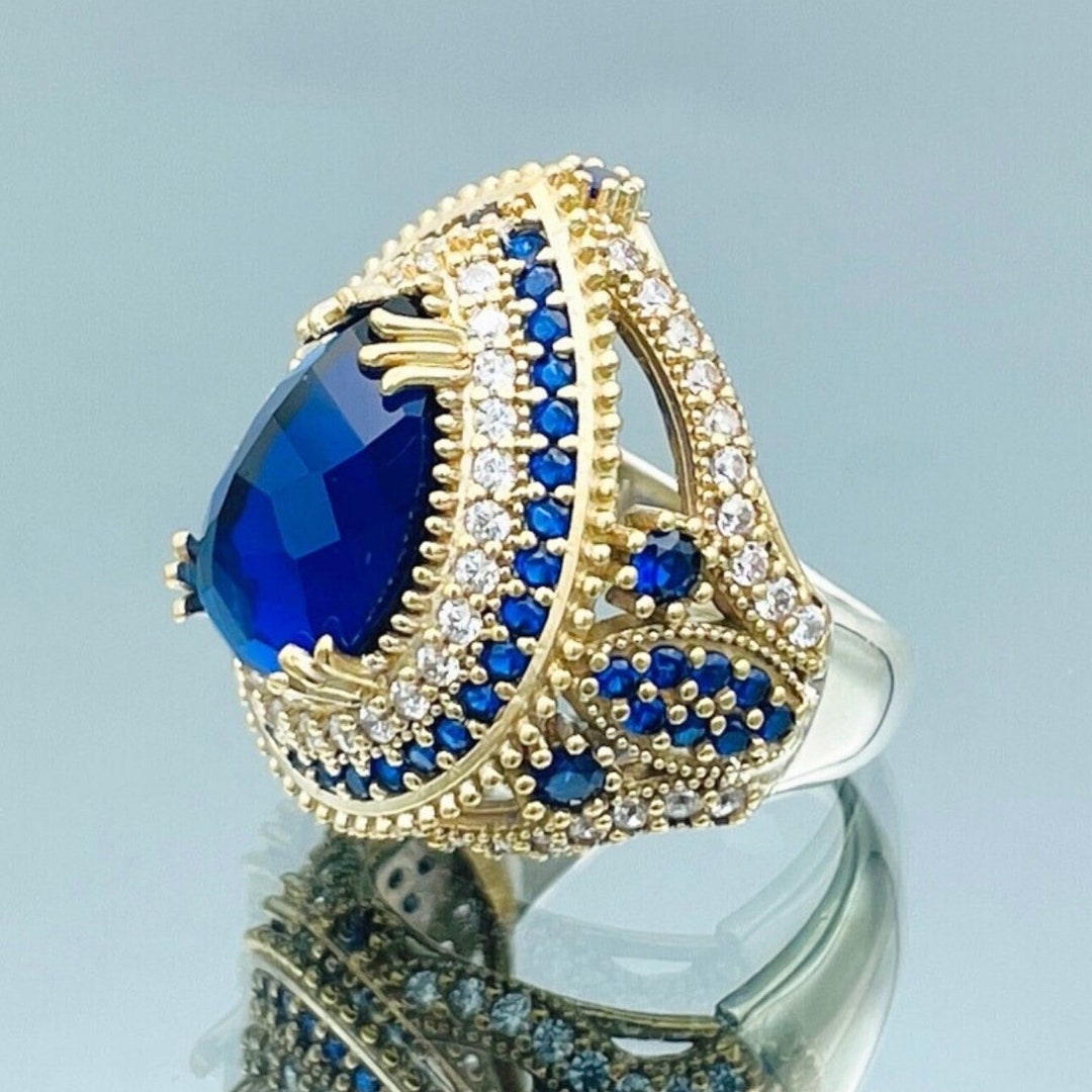 Blue Sapphire Stone Women Ring, Sapphire Blue Jewelry Set, 925 Sterling ...