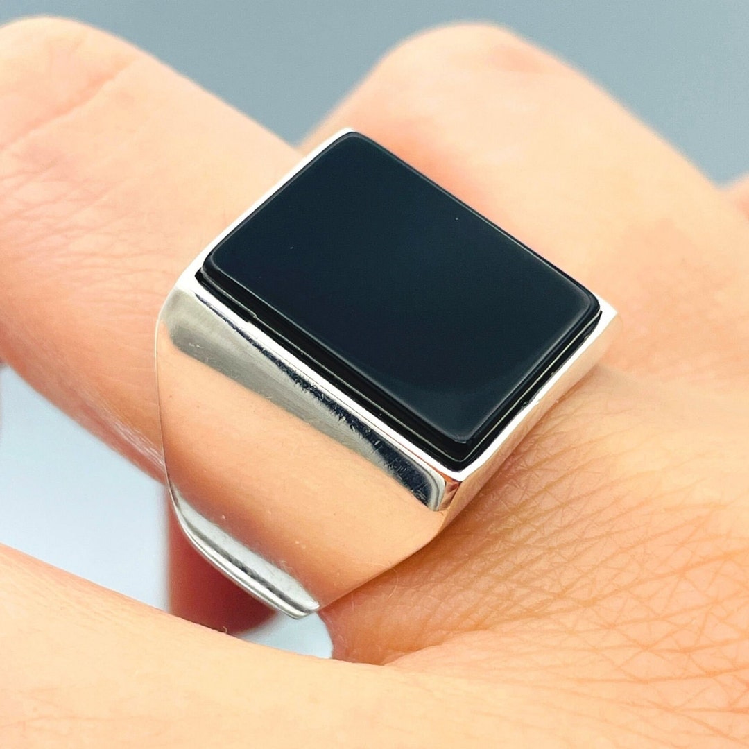 Onyx Ring Men, Big Onyx Stone Ring, Handmade Silver Ring Mens, 925K Sterling Silver Ring, Mens ...
