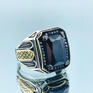 Black Onyx Squared Stone Mens Ring, Turkish Handmade Ring, 925k ...