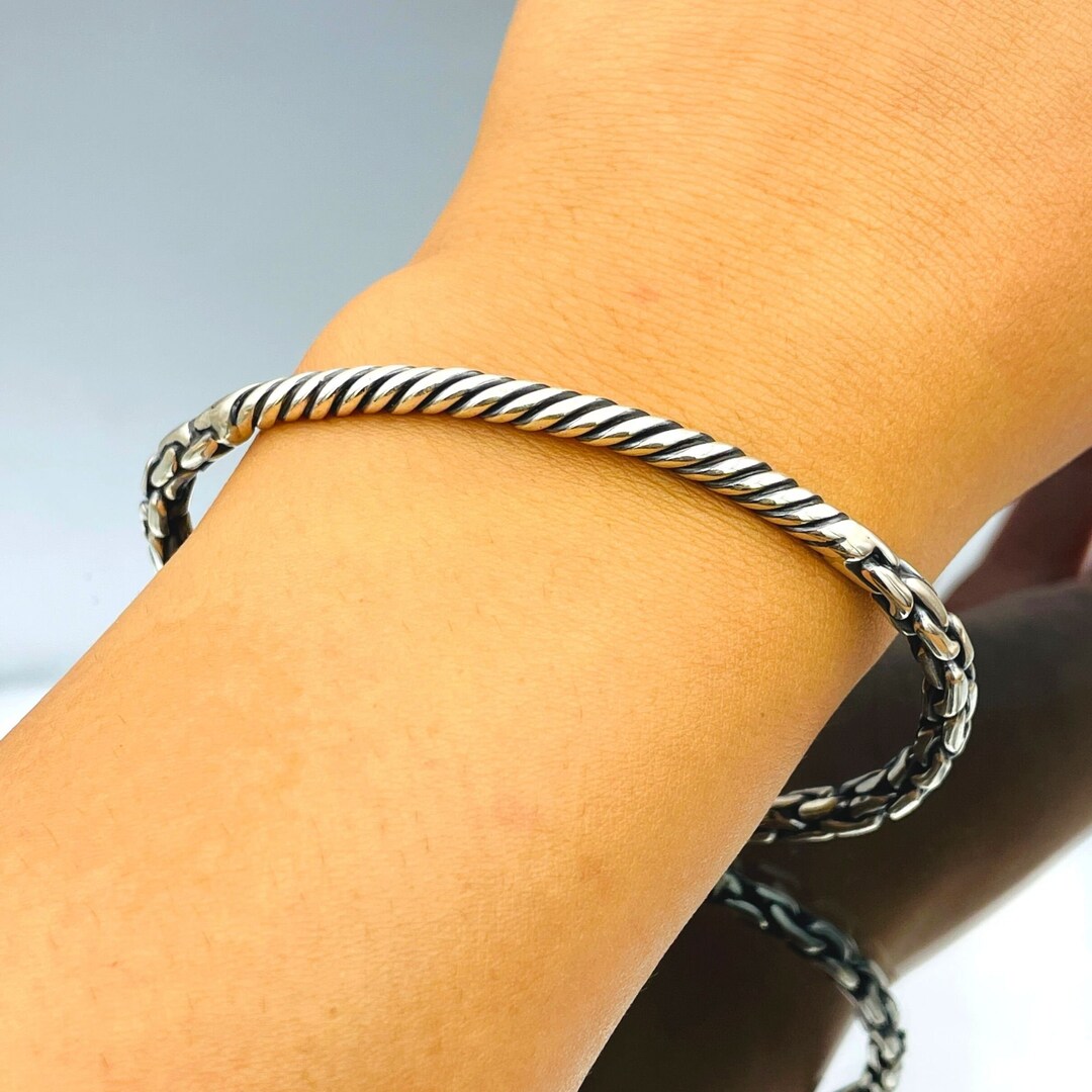 Men's Sterling Silver Cuff Bracelet, Adjustable, Handmade Turkish ...