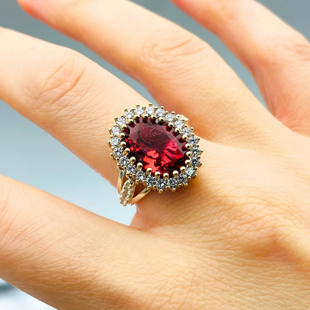 Women Ruby Red Stone Ring, 925 Sterling Silver, Turkish Handmade ...