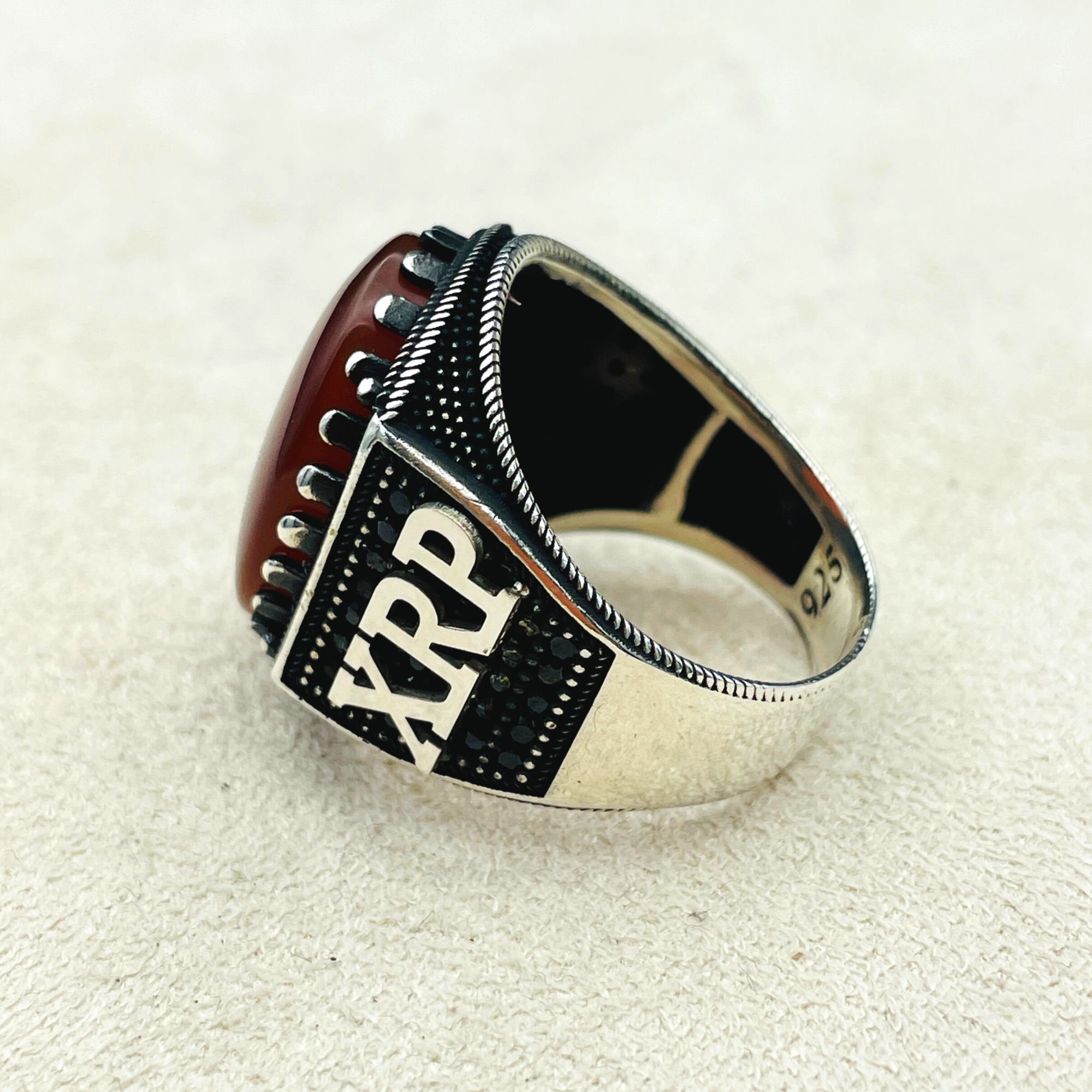 Xrp Handmade 925 Sterling Silver Ring: Black Onyx & Red Agate Stone - Etsy