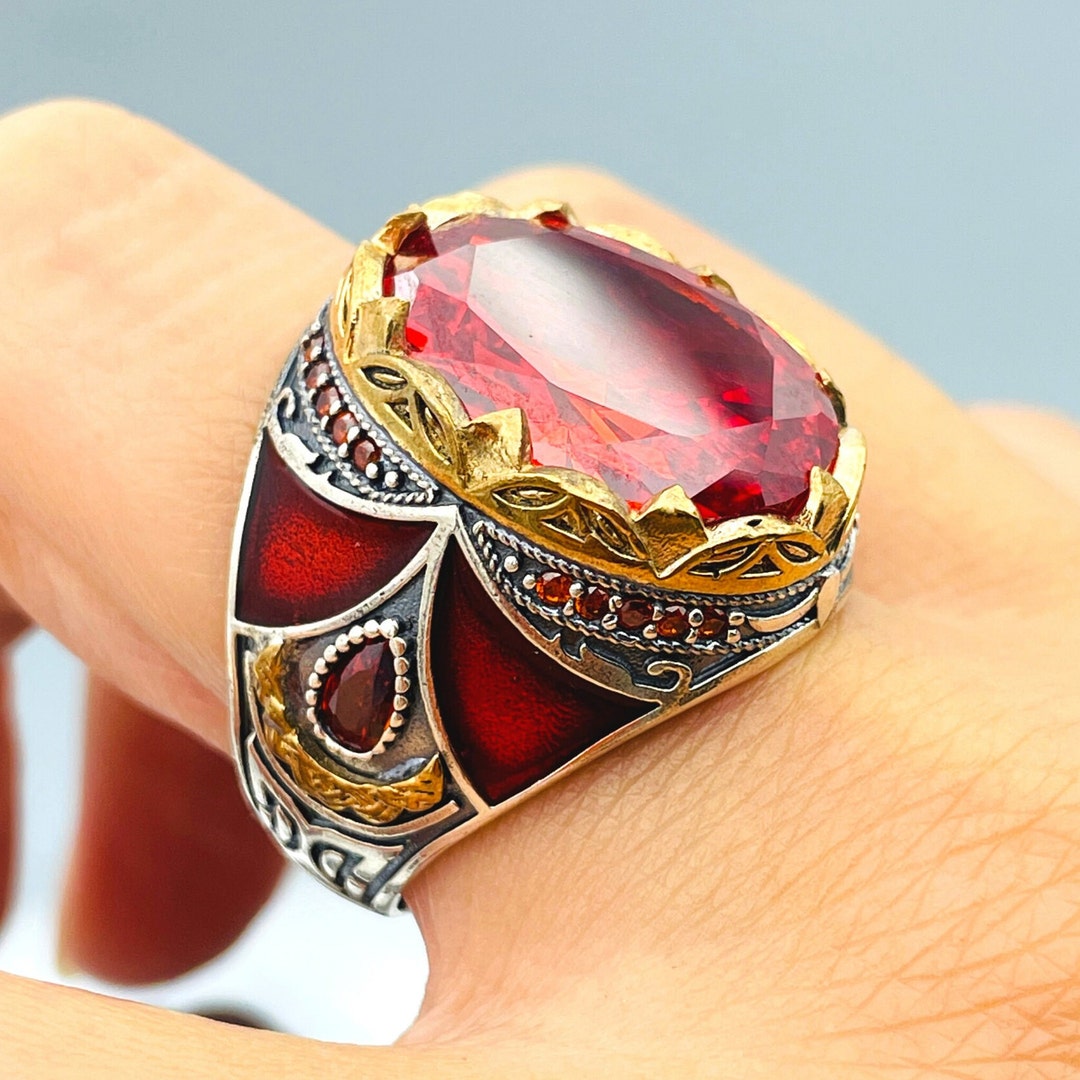 Ruby Ring Men, Ottoman Style Ring, Gift Him, Birthday Gift, Anniversay ...