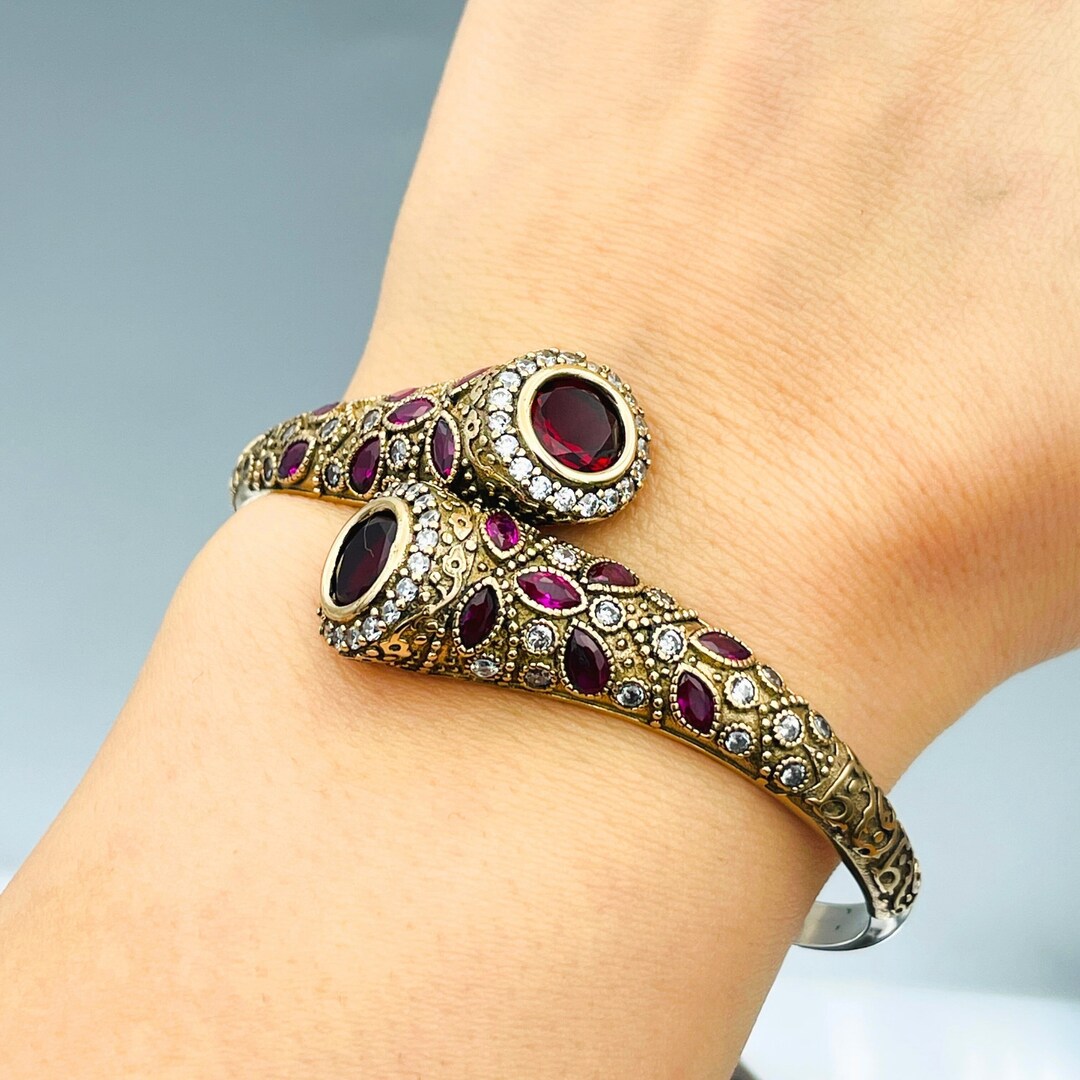 Women Ruby Silver Bracelet, Cuff Authentic Bracelet, Adjustable Bangle ...