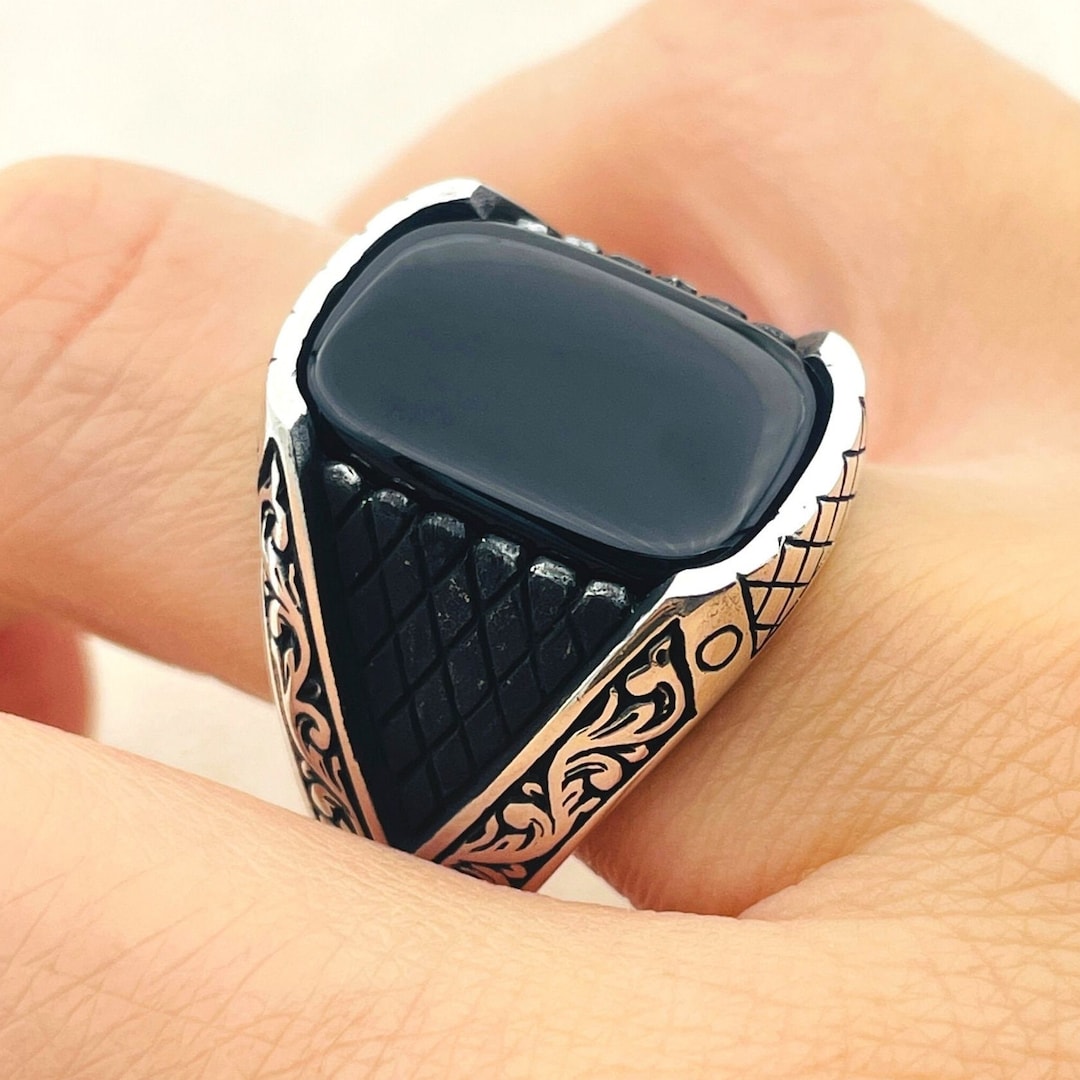 Men's Onyx Stone Silver Ring, Handmade Jewelry Men, 925K Sterling ...