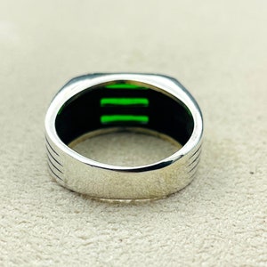 Men's Handmade Silver Ring, Green Emerald Men Silver Ring, Minimal ...
