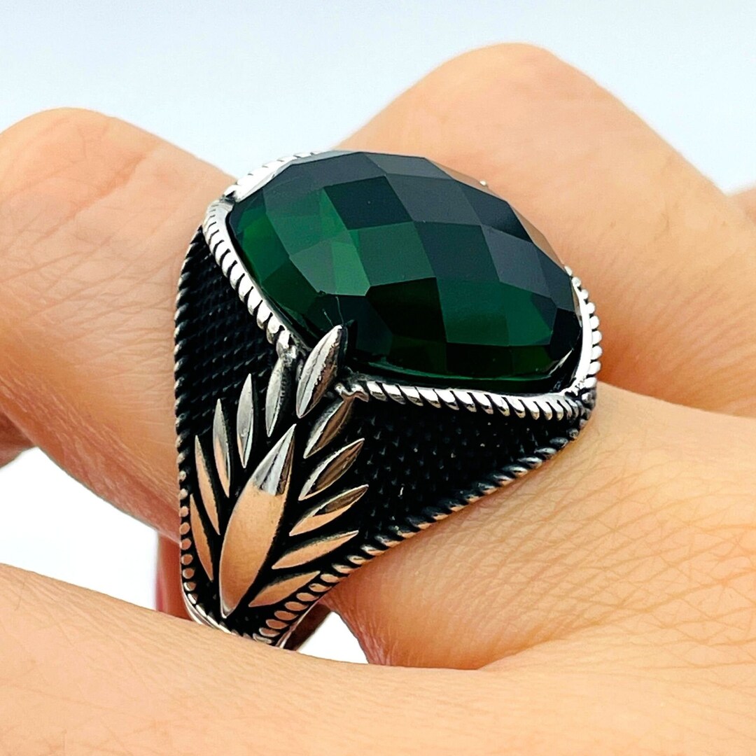 Mens Oval Stone Ring, Zircon Stone Men Ring, Turkish Handmade Silver ...
