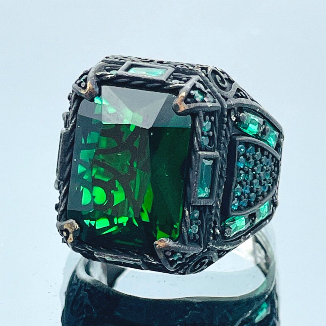 Square Green Stone Men' S Ring, Sterling Silver Ring, Men Jewelry, Gift ...