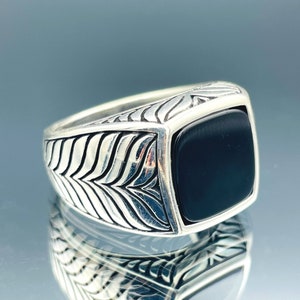 Black Onyx Squared Stone Mens Ring, Turkish Handmade Ring, 925k ...