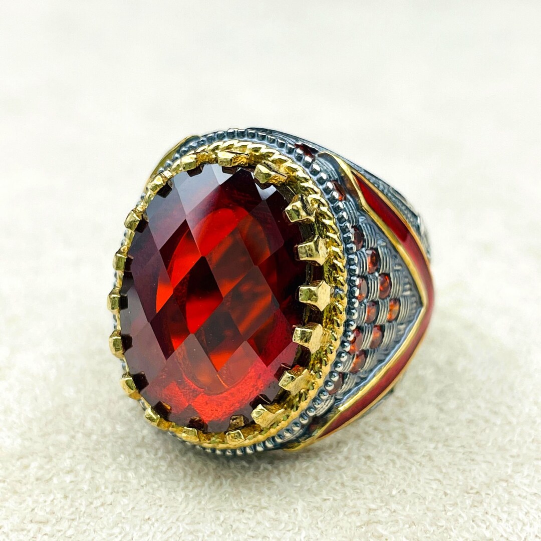 Red Ruby Stone Mens Ring, Turkish Handmade Silver Ring, 925K Sterling ...