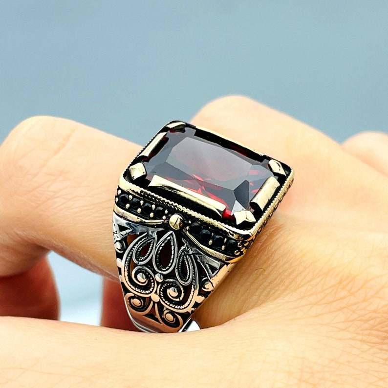 Red Ruby Stone Ring: Turkish Handmade 925 Sterling Silver Ottoman Style ...