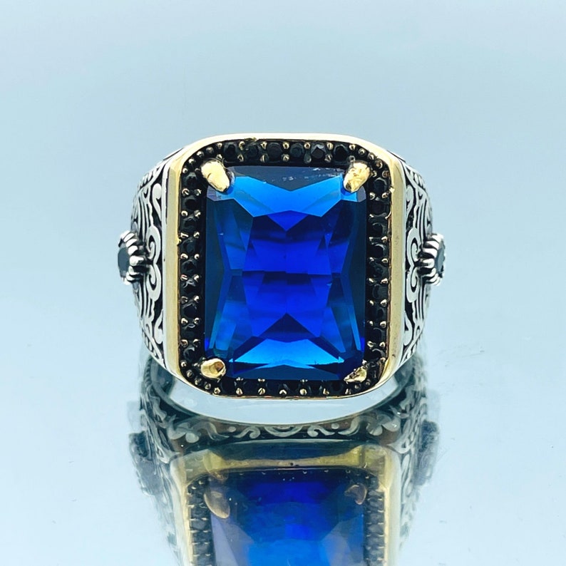 Mens Blue Sapphire Stone Ring Turkish Handmade Ring Ottoman - Etsy