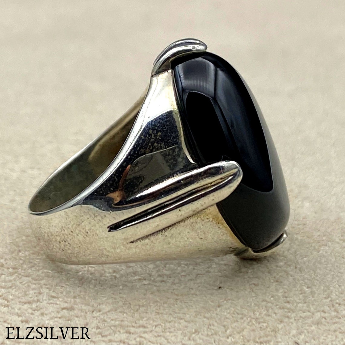 Mens Onyx Stone Ring: Handmade 925 Sterling Silver, Ottoman Style - Etsy