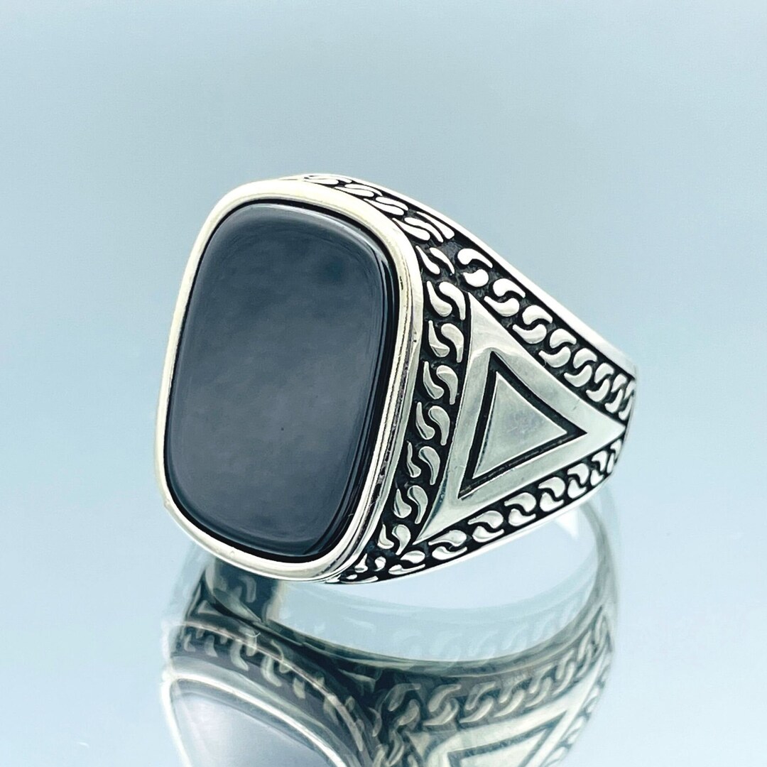 Men's Black Onyx Stone Ring, Turkish Handmade Ring, Gift Him, Gift ...