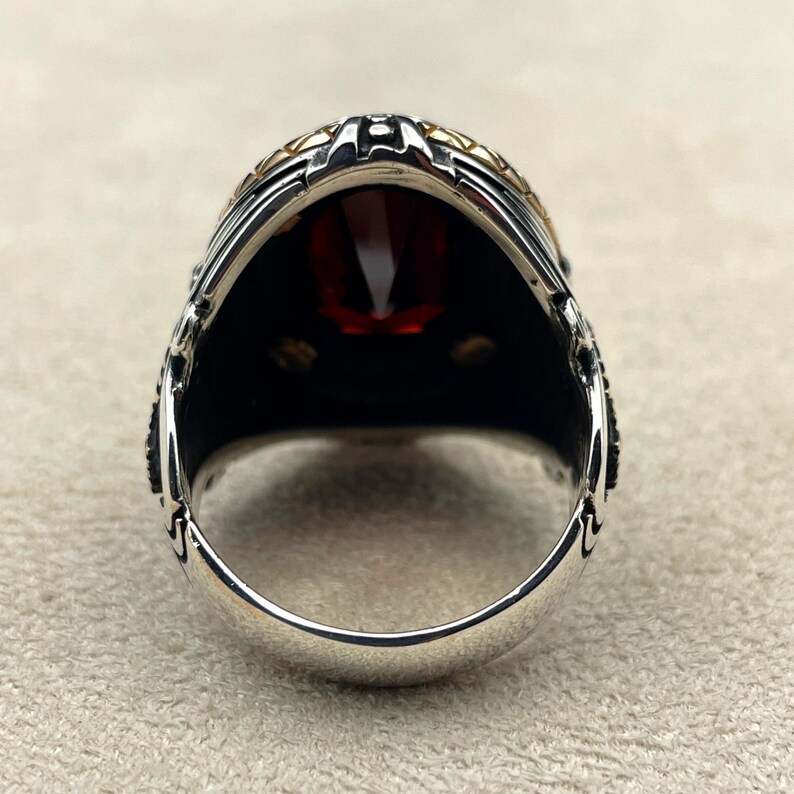Men's Red Ruby Stone Silver Ring Double Headed Eagle - Etsy