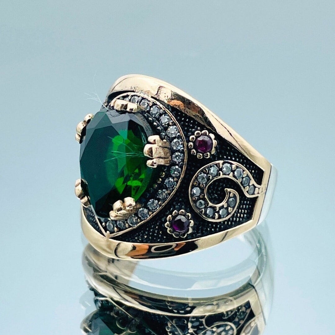 Emerald Sterling Silver Ring: Handmade Turkish Hurrem Sultan Jewelry - Etsy