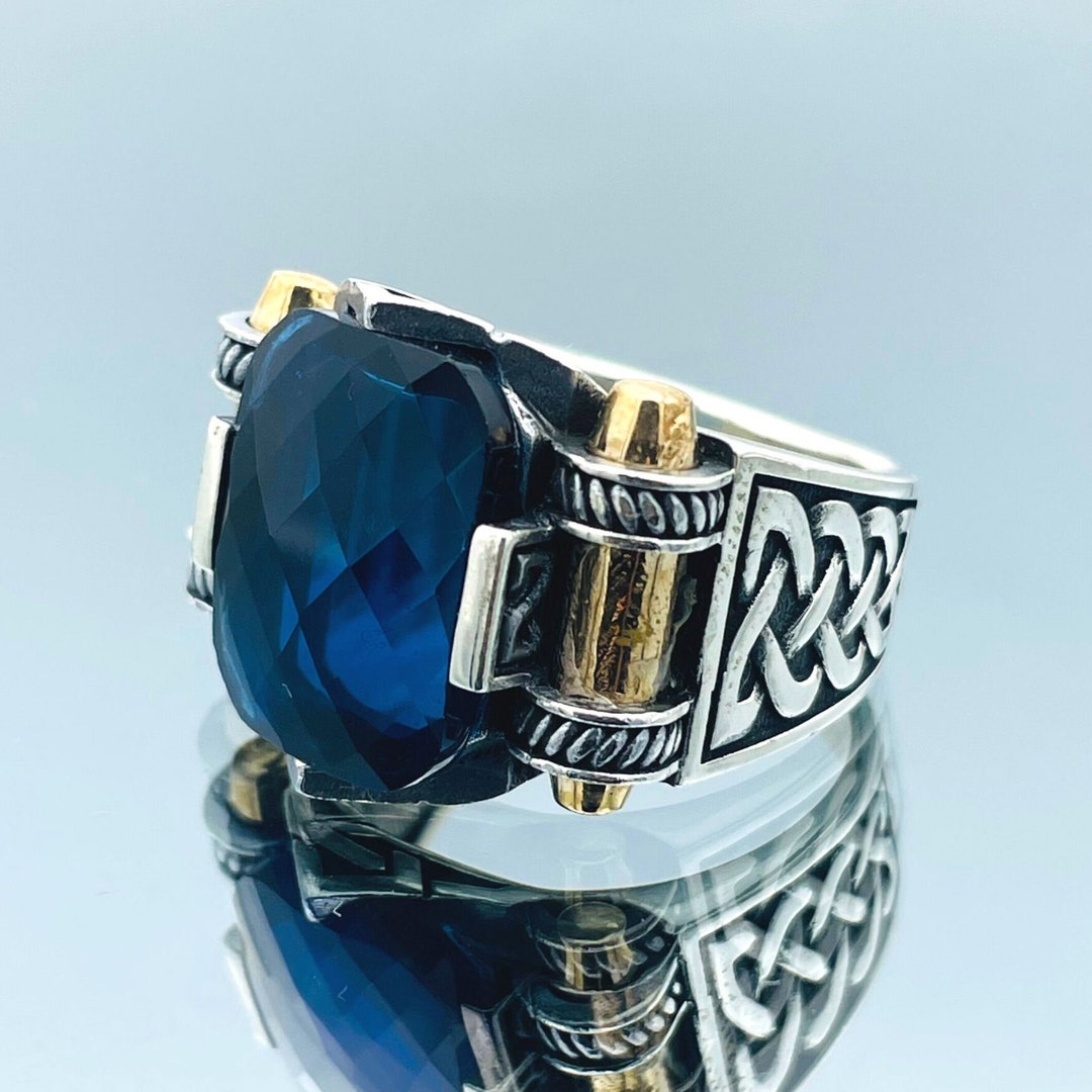 Zircon Ring Mens, Blue Stone Ring, Handmade Silver Ring, Elegant Silver ...