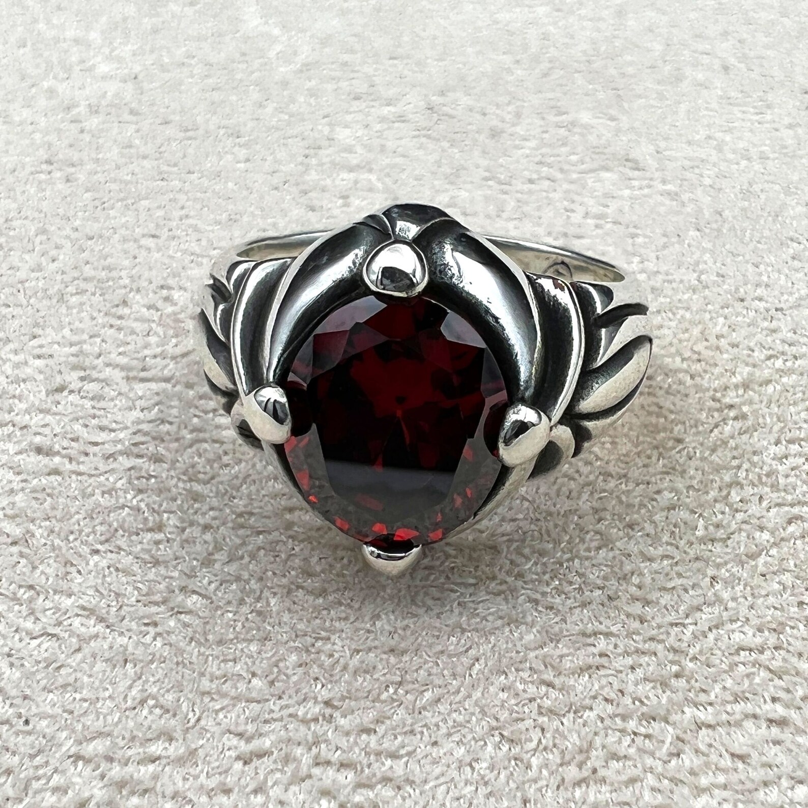 Ruby Red Stone Men's Ring: Handmade 925 Sterling Silver Ottoman Style ...