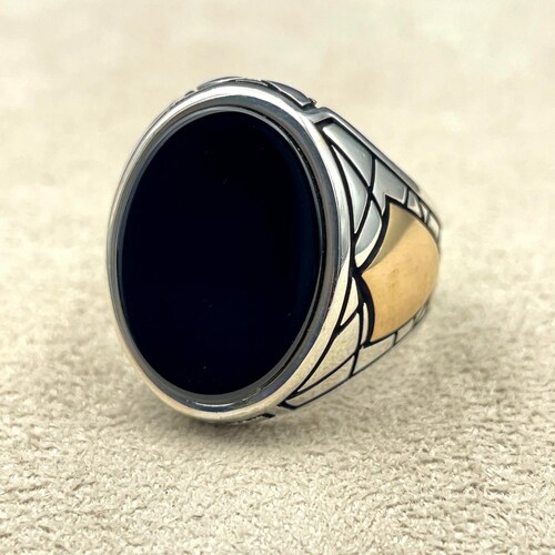 Men's Black Onyx Square Stone Handmade Silver Ring - Etsy