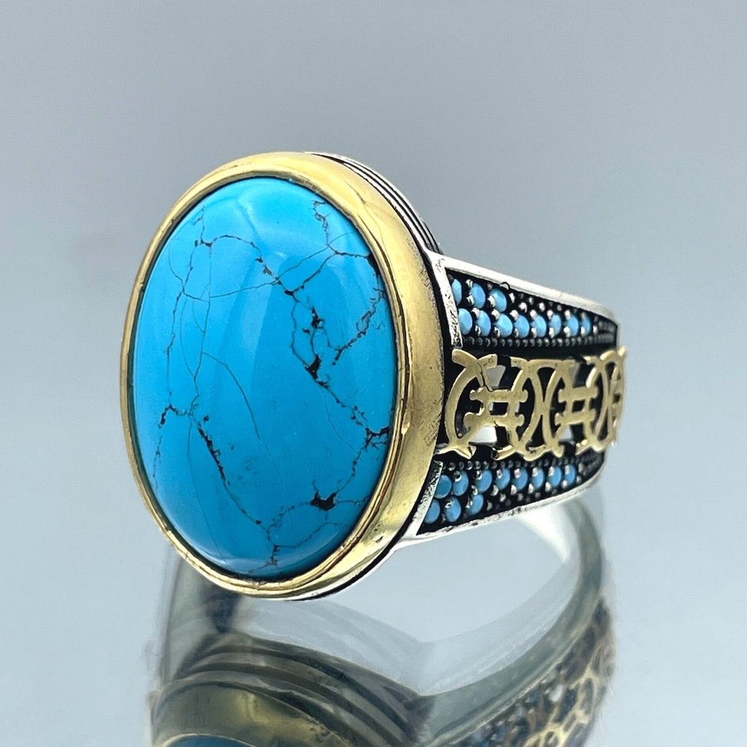 Mens Blue Turquoise Ring: Turkish Handmade 925 Sterling Silver Ottoman ...