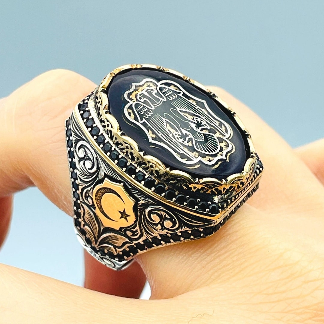 Turkish Mens Ring, Mens Double Head Eagle Silver Ring, Seljuk State ...