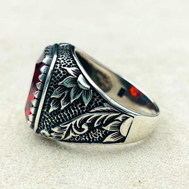 Ruby Ring Men Red Ruby Square Gemstone Handmade Silver Ring - Etsy