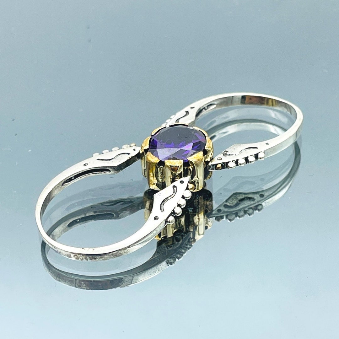 Flower Model Two in a One Stone Ring Women, Purple Amethyst Aqua Stone ...