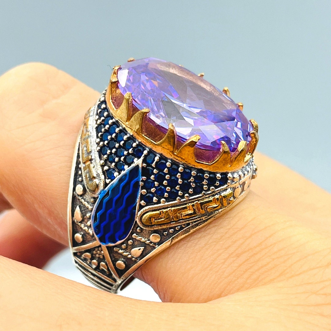 Amethyst Ring Men, Ottoman Style Ring, Turkish Handmade Ring, Oval Cut ...