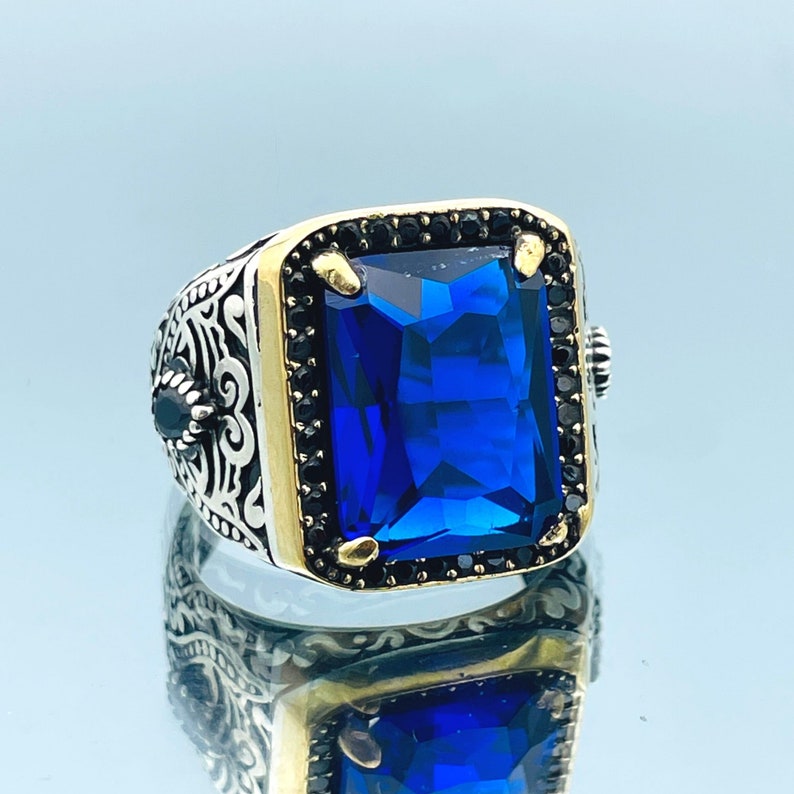 Mens Blue Sapphire Stone Ring Turkish Handmade Ring Ottoman - Etsy