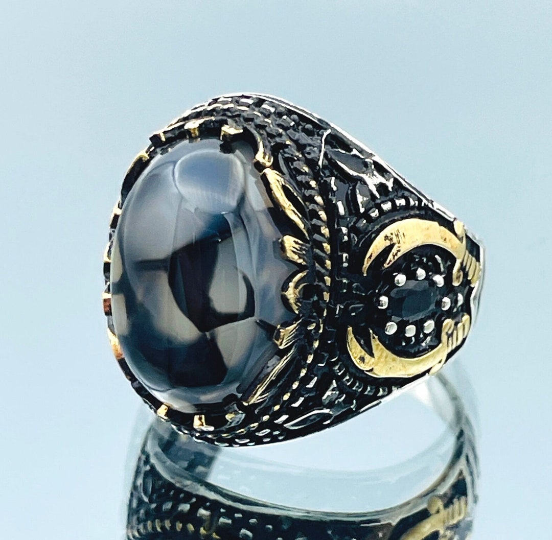 White Natural Agate Stone Ring, Aqeeq Gemstone Ring, 925 Sterling ...