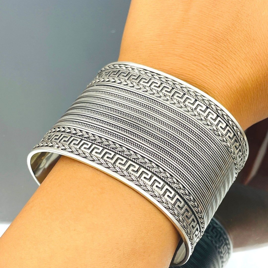 Adjustable Sterling Silver Cuff Bracelet: Turkish Handmade Engraved ...