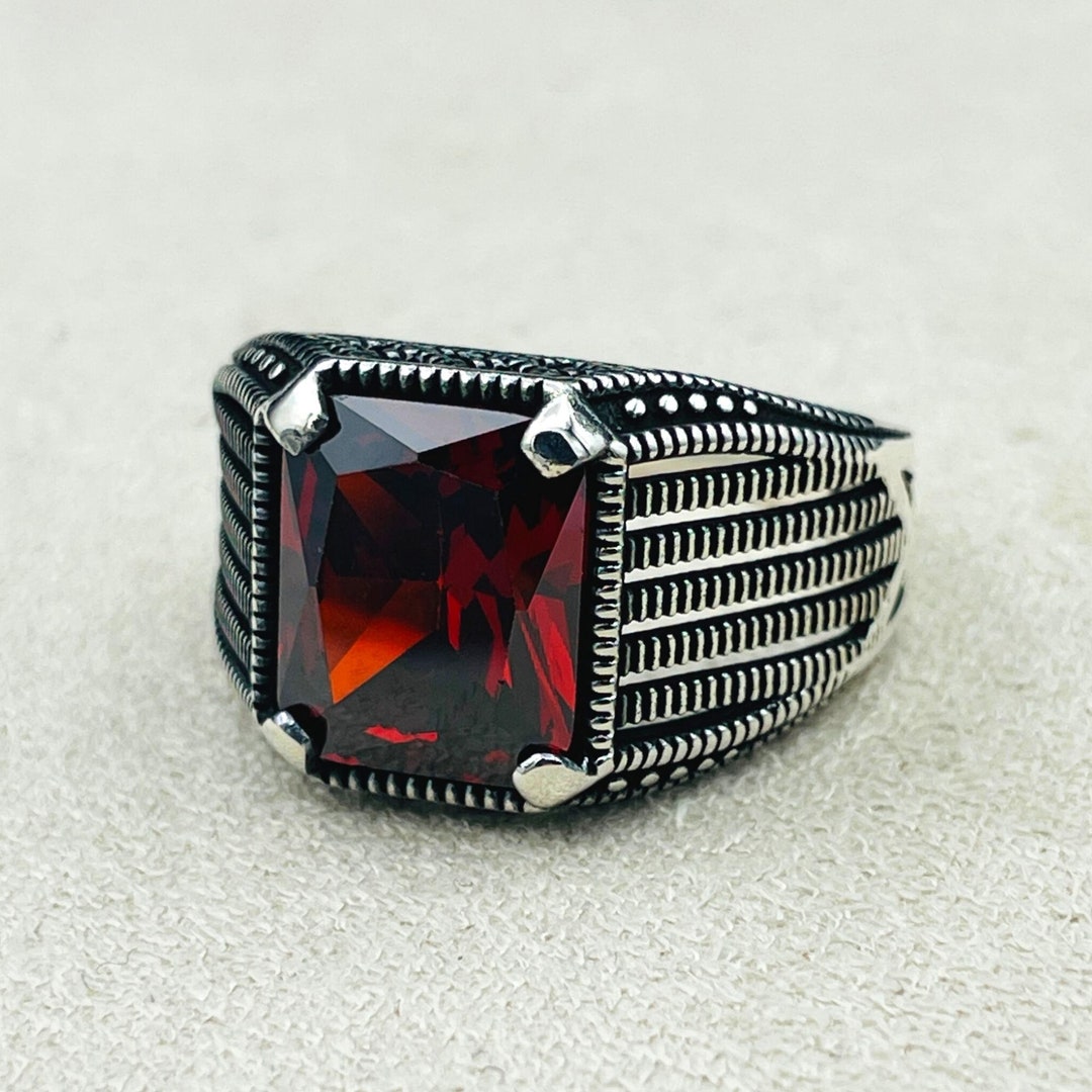 Red Ruby Stone Ring Men: Handmade 925 Sterling Silver Mens Statement ...